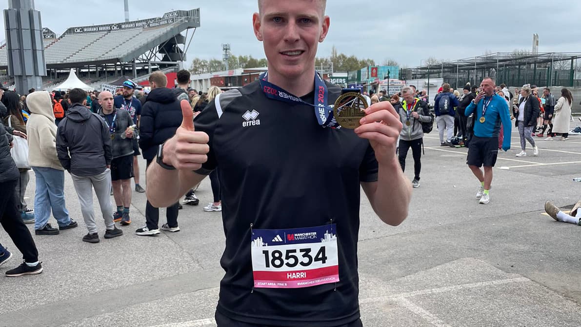 Harri completes Manchester Marathon in memory of Penrhyncoch's Bones ...