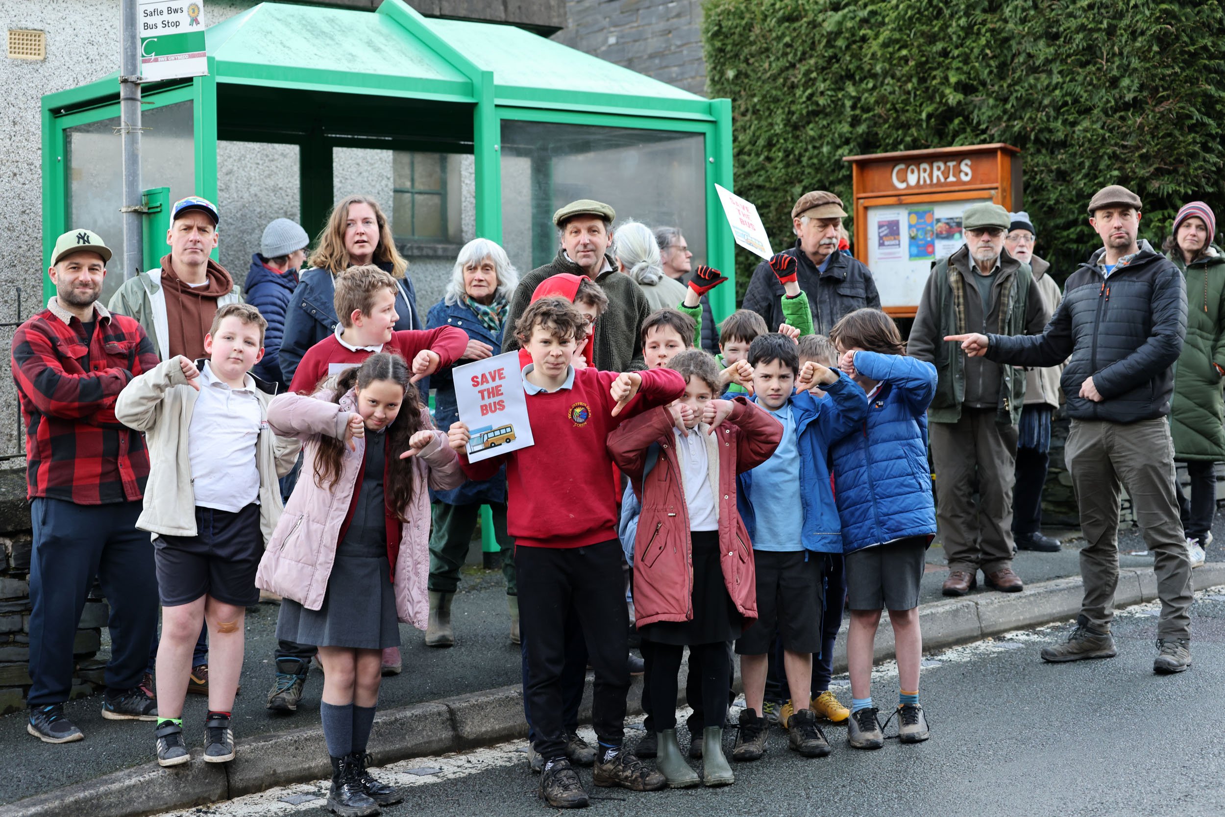Corris school children and residents protest after bus service changes ...