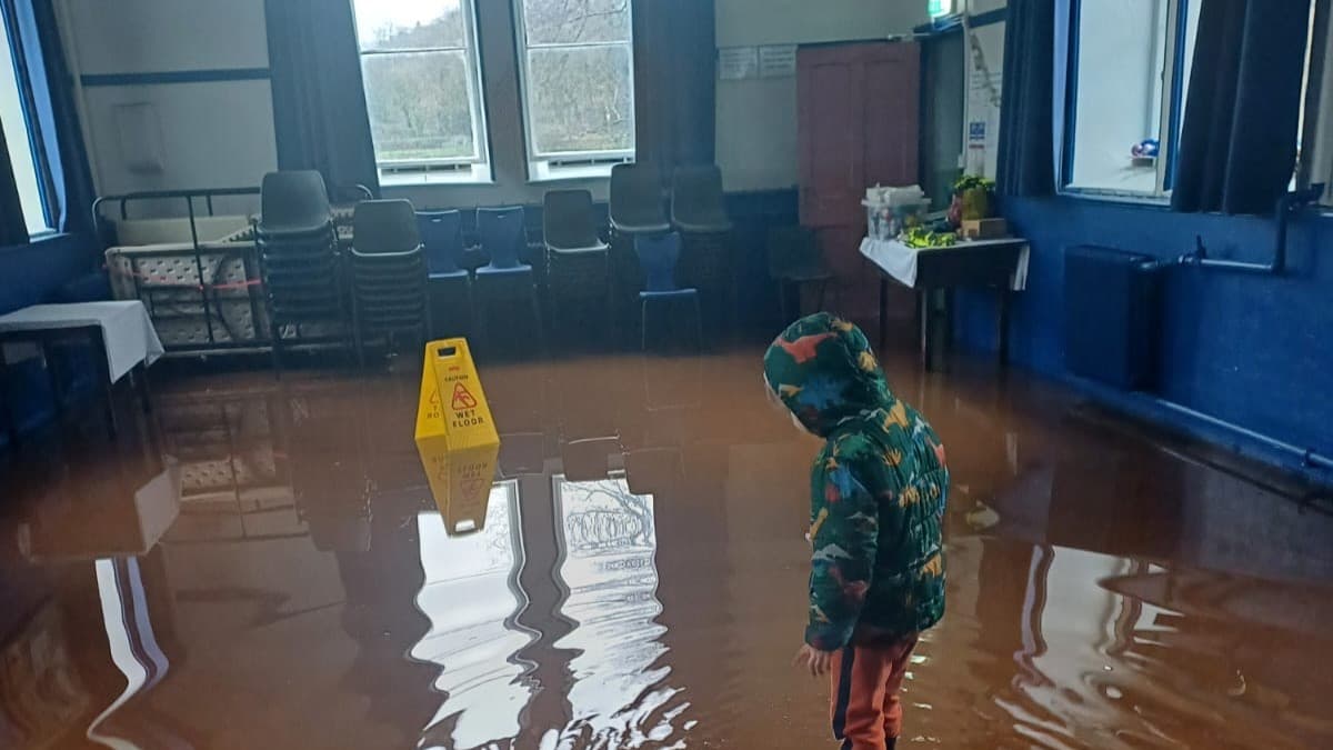 Road closure and hall flooded after heavy rainfall on new year's day ...